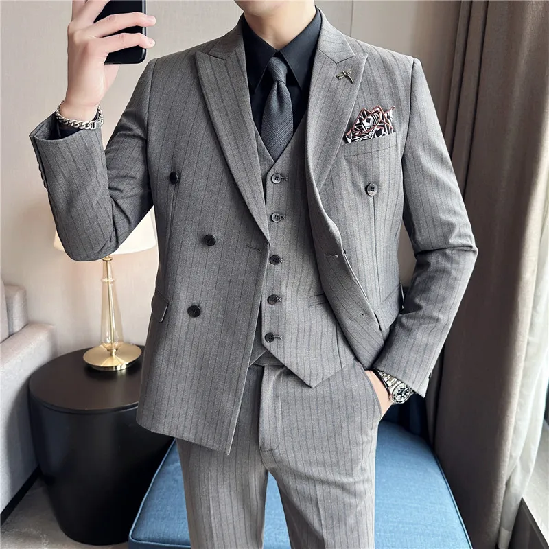 Blazer-Set-Suits-for-Men-Jacket-Vest-Pants-three-Piece-Set-stripe ...