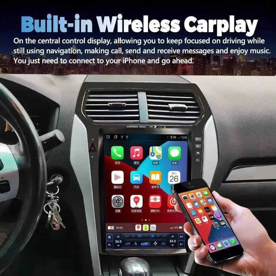 GPS DSP 4G WIFI Carplay Android 15 Vertical Screen For Ford Explorer ...