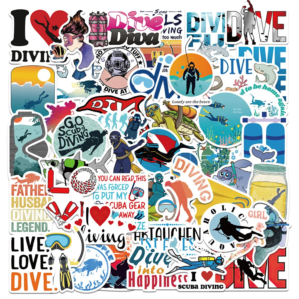 50PCS Personalized Summer Diving Graffiti Waterproof Stickers Creative ...