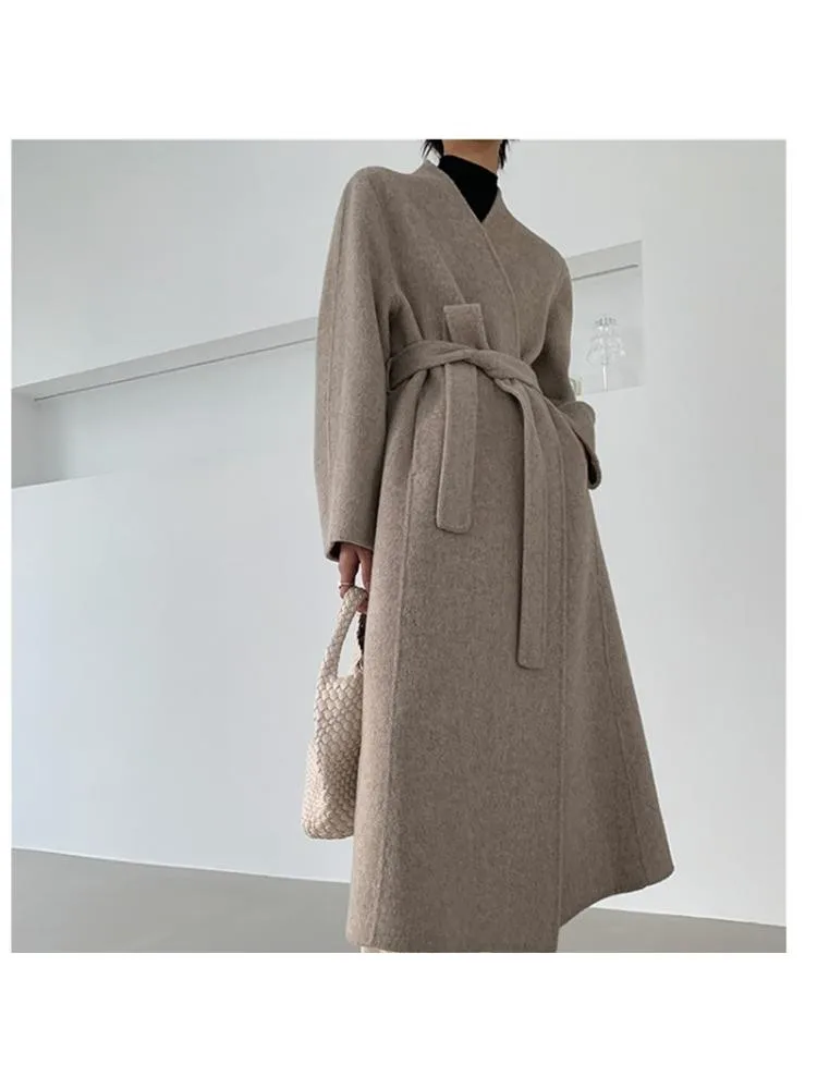 Abrigo-de-Alpaca-de-doble-cara-con-cuello-en-V-hecho-a-mano-de-alta ...