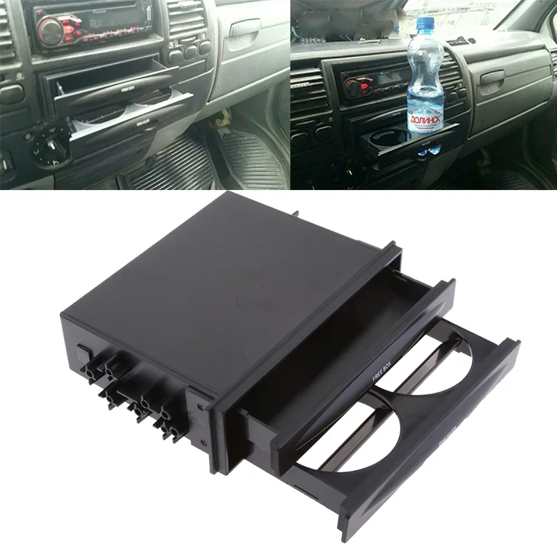 Double-Din-Car-Drink-Cup-Holder-Storage-Box-Organizer-Dash-Trim-Radio ...