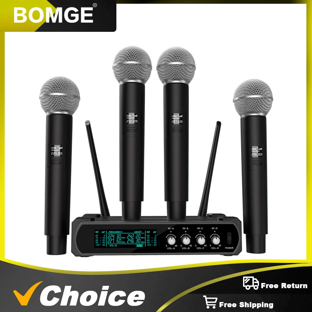 Wireless Microphone Handheld 4 Channel UHF Microphone For Karaoke ...