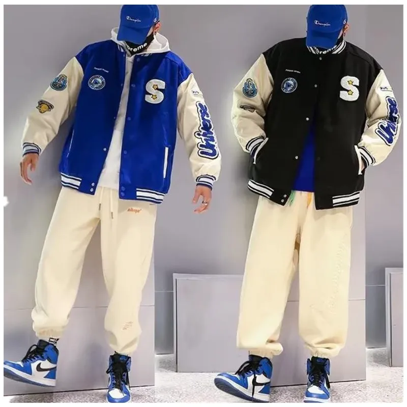 Klein Blue Baseball Jacket Men Unisex Vintage Patchwork Jacket Spring ...