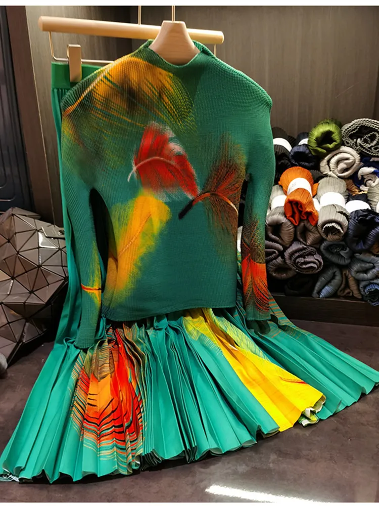 Herbst-Winter-Runway-2-St-ck-Outfits-frauen-Halb-Hohe-Kragen-Feder ...