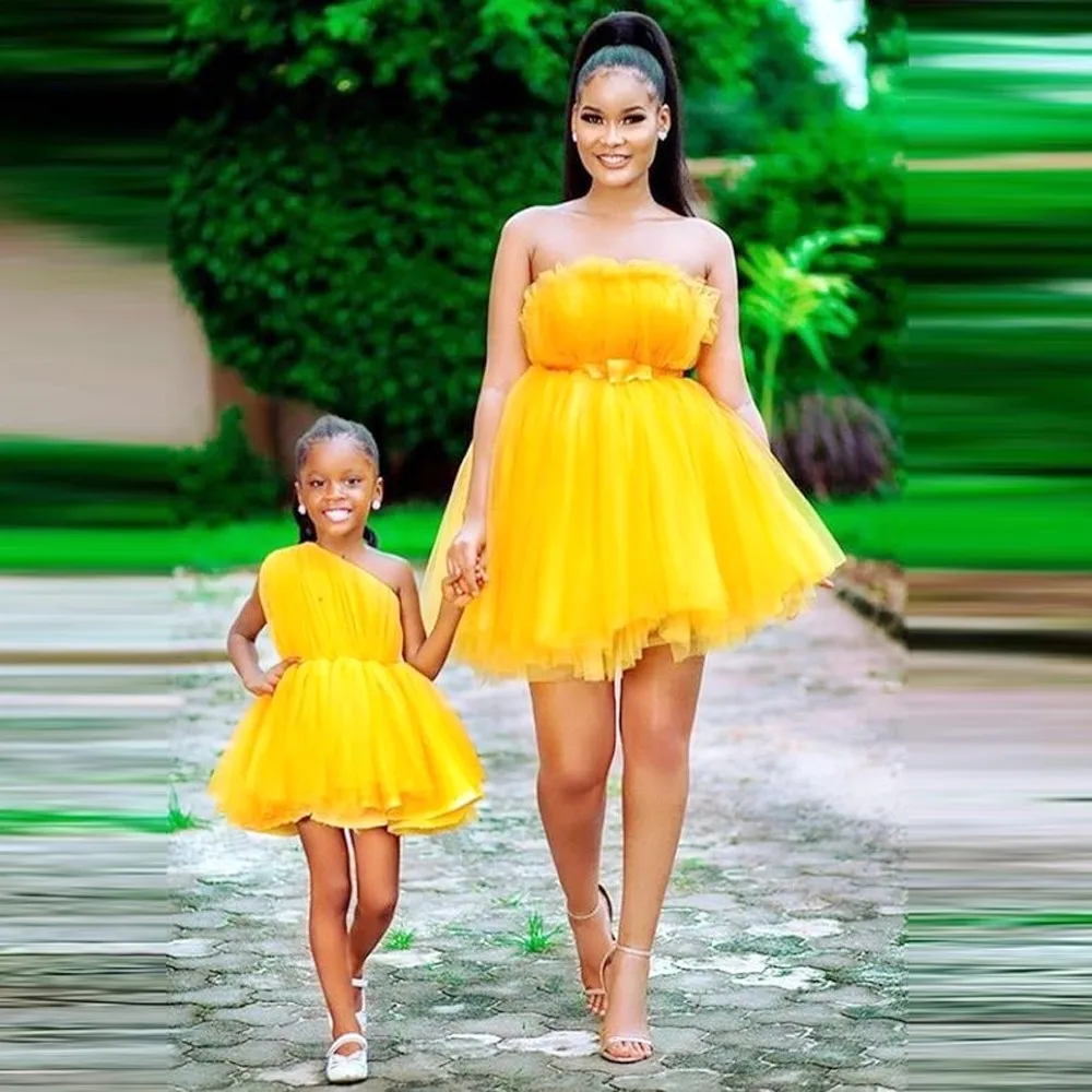 Short-Mother-and-Daughter-Matching-Dress-A-Line-Tulle-Family-Look-Mini ...
