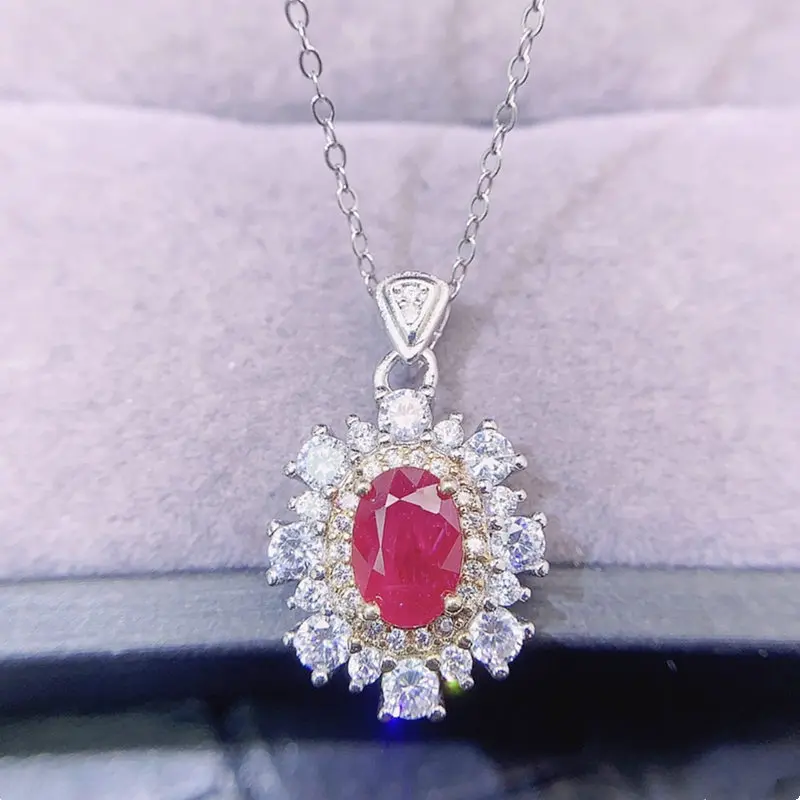 Natural-real-pink-ruby-necklace-pendant-Luxury-oval-style-925-sterling ...