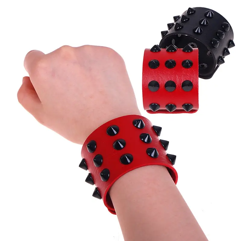 Pulsera de cuero con pinchos para hombre y mujer, brazalete ancho con ...
