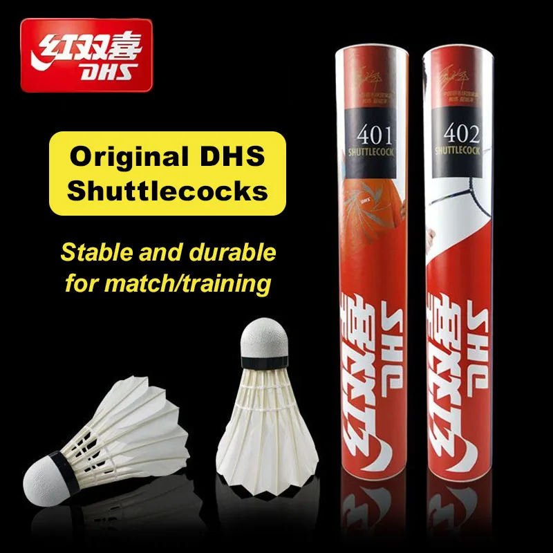 Original-DHS-Badminton-Shuttlecocks-12-Pack-Super-Durable-Goose-Feather ...