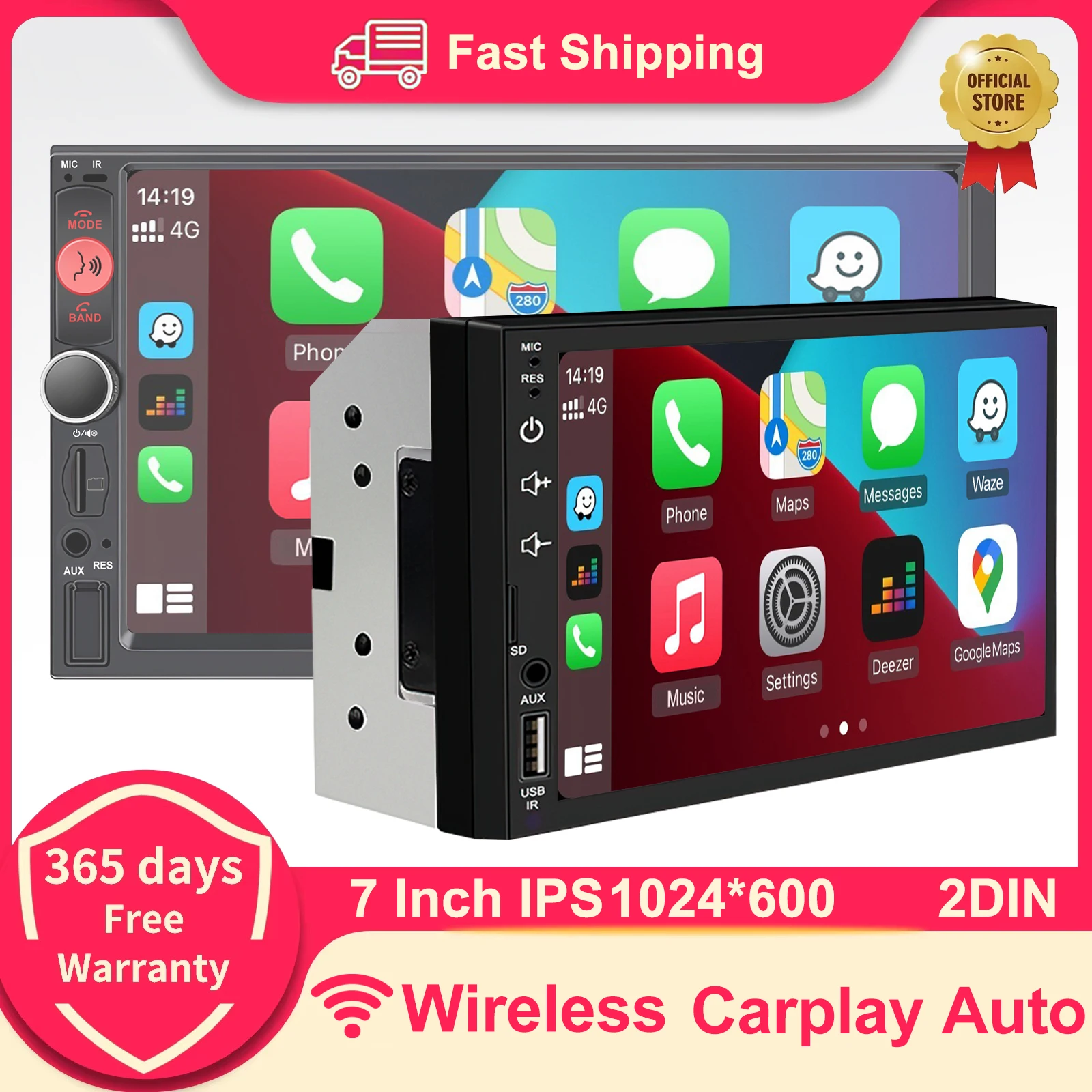 7inch IPS 2din Stereo Wireless Carplay Android auto Radio Automotive ...