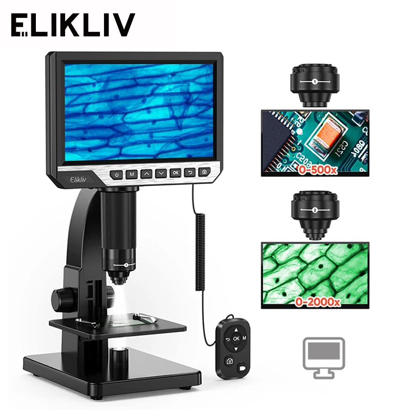 Elikliv Digital Microscope 2000x Lab Biological Microscope 7" Ips 12mp ...