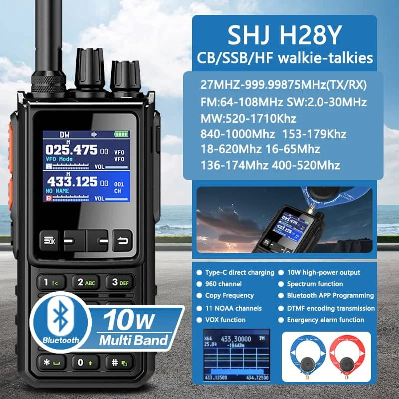 SHJ H28Y Pro Shortwave Radio | 136-520MHz Full TX/RX | 10W Power | CB ...