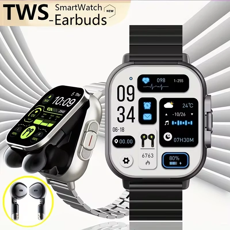 NFC Smart Watch TWS 2-in-1 Headset Bluetooth Call Heart Rate Blood ...