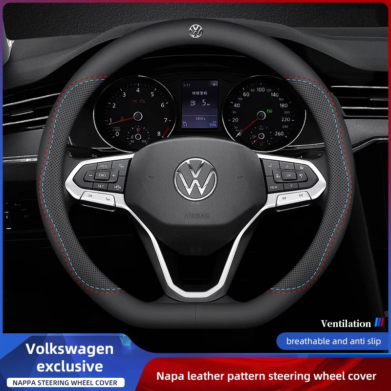 Anti-Slip-Leather-Steering-Wheel-Cover-Car-Driving-Handle-Covers-For-VW ...