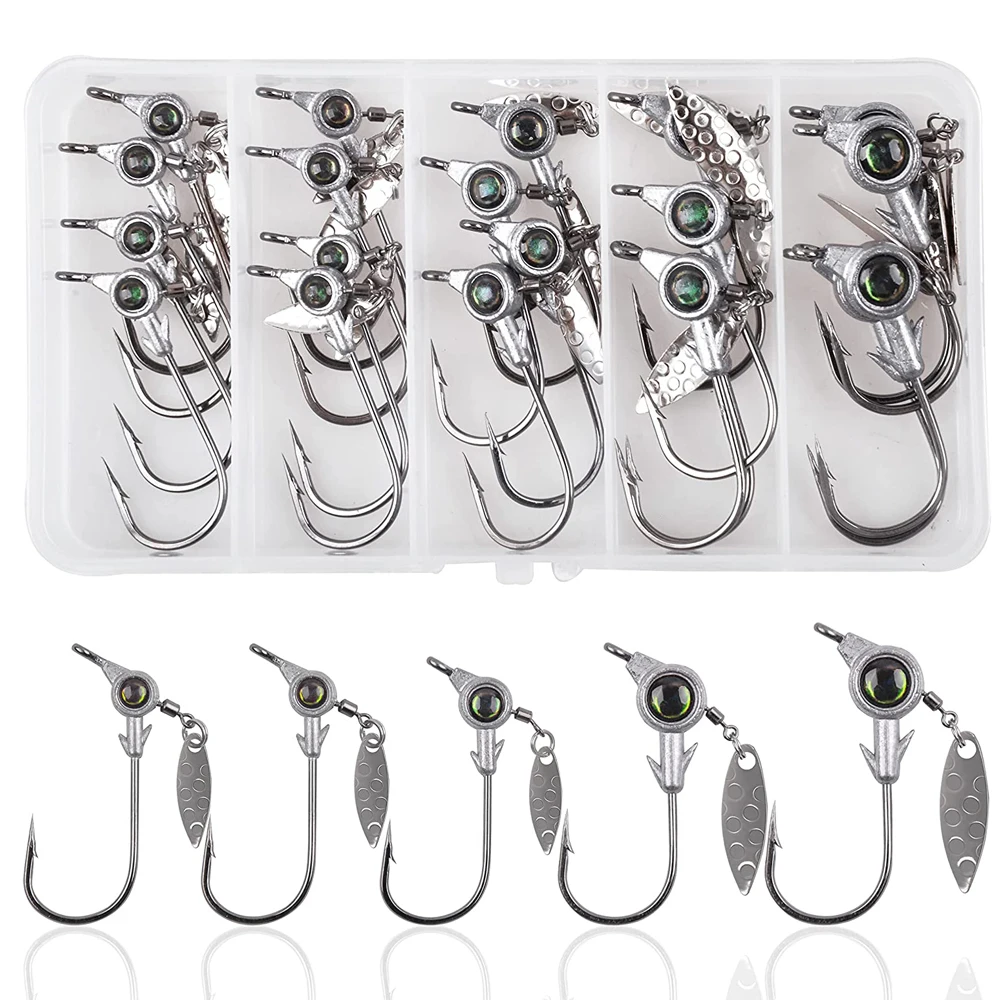 20PCS-Underspin-Jig-Head-Hooks-Kit-Round-Head-Swimbait-Trout-Bass ...