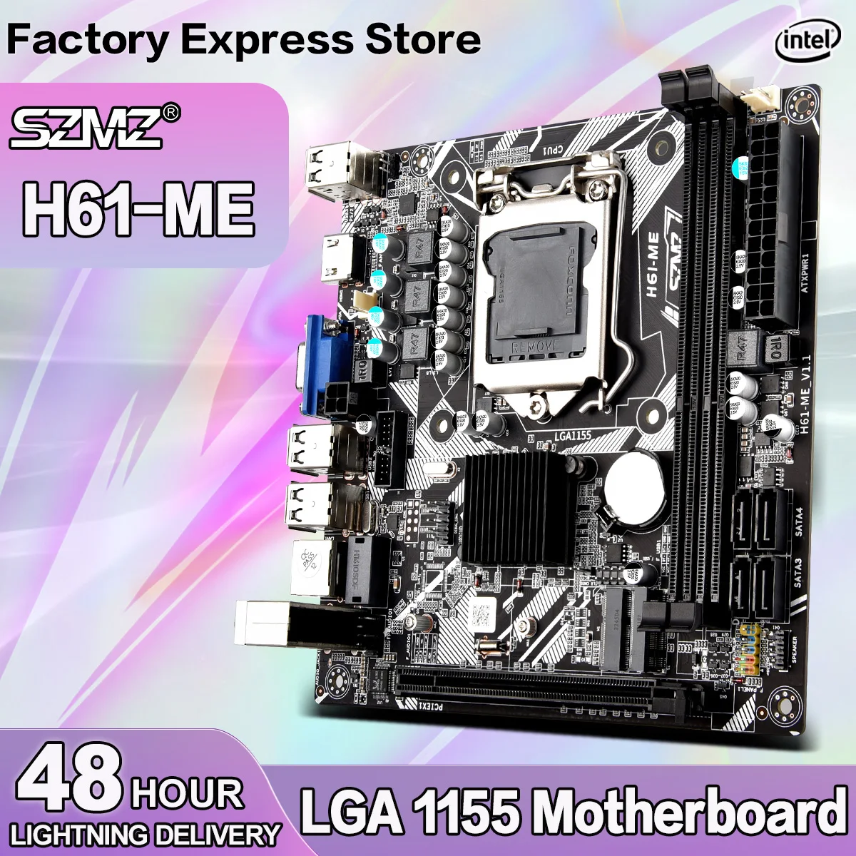 SZMZ H61 ME 미니 ITX 마더 보드 LGA 1155 지원 NVME M.2 WIFI M.2 블루투스 VGA + HD ...