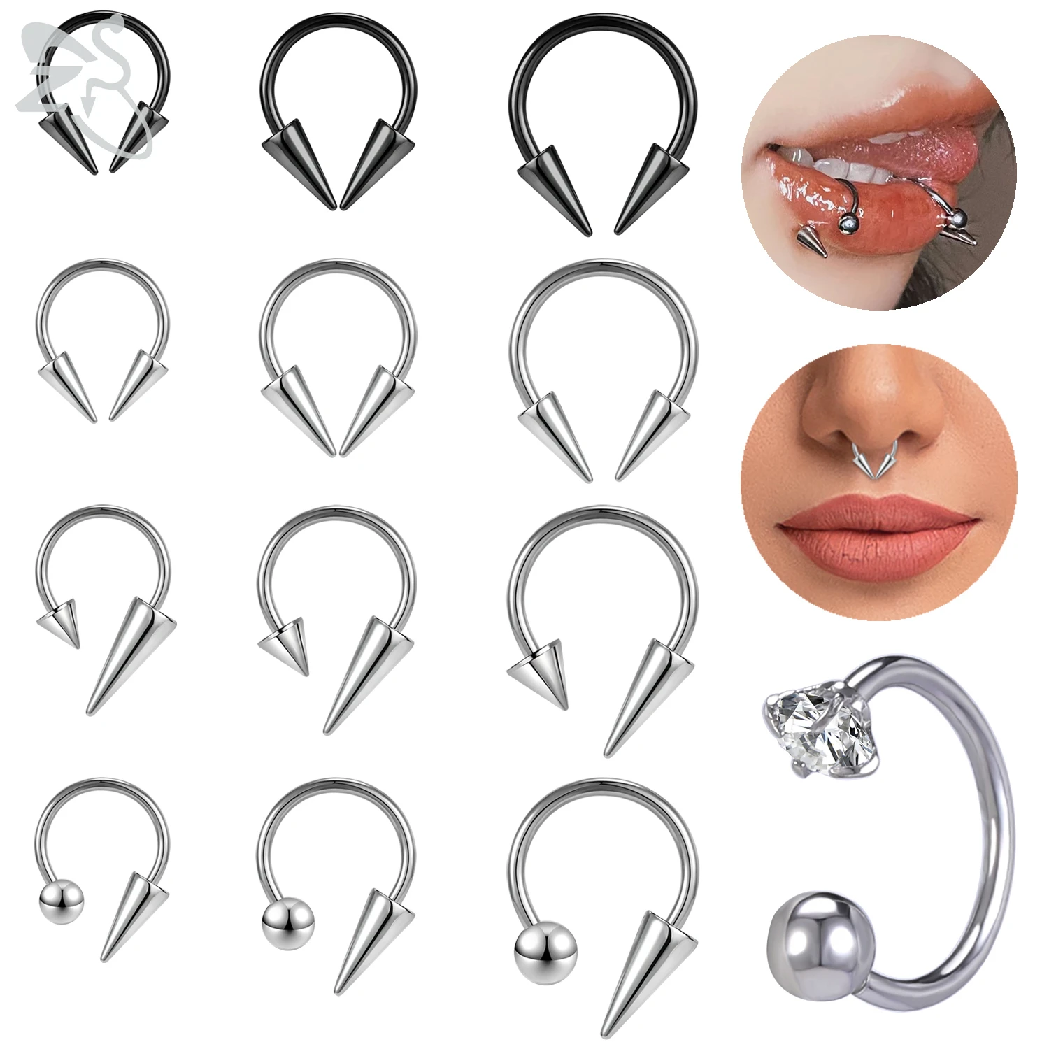 ZS-1-PC-Punk-Asymmetric-Spike-Stainless-Steel-Nose-Ring-8-10-12MM ...