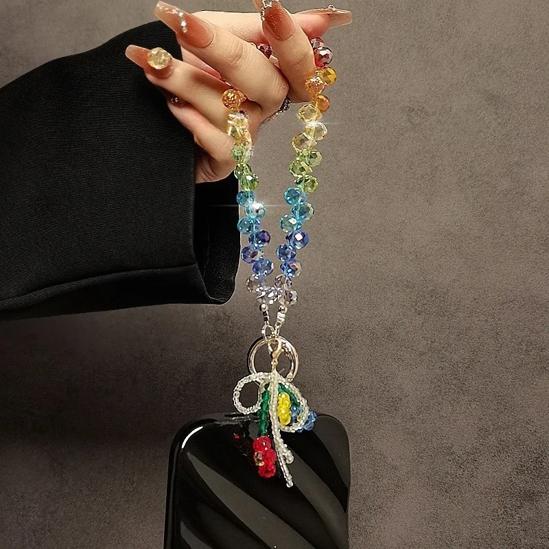 Fashionable Flower Crystal Mobile Phone Pendant Chain Short Hand-Held ...