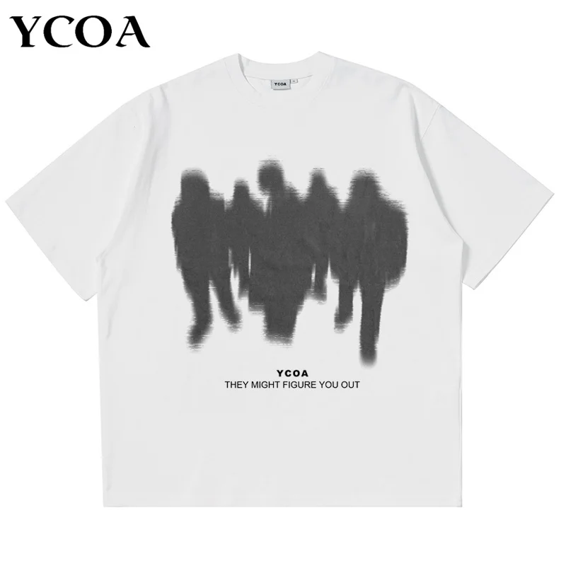 Men's T-Shirts Oversized Shadow Cotton Harajuku Goth Y2k Streetwear ...