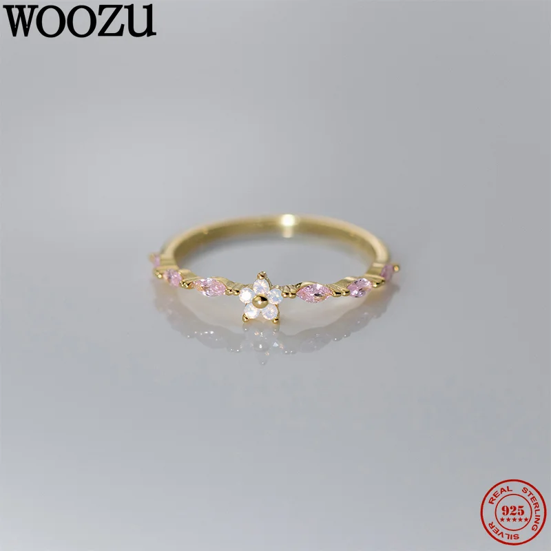 WOOZU-925-Sterling-Silver-Sweet-Flower-Zircon-Ring-Pink-for-Girls-Women-New-Overlay-Gradient ...