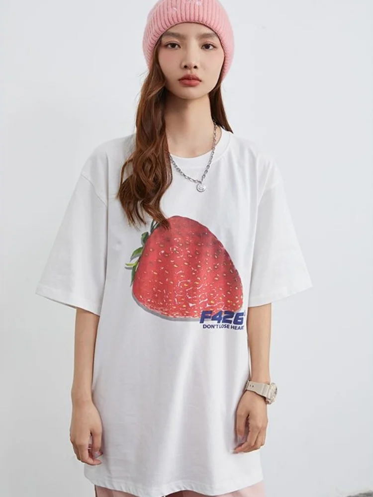 ADAgirl Cotton Kawaii Strawberry Graphic T Shirts Y2k Streetwear ...