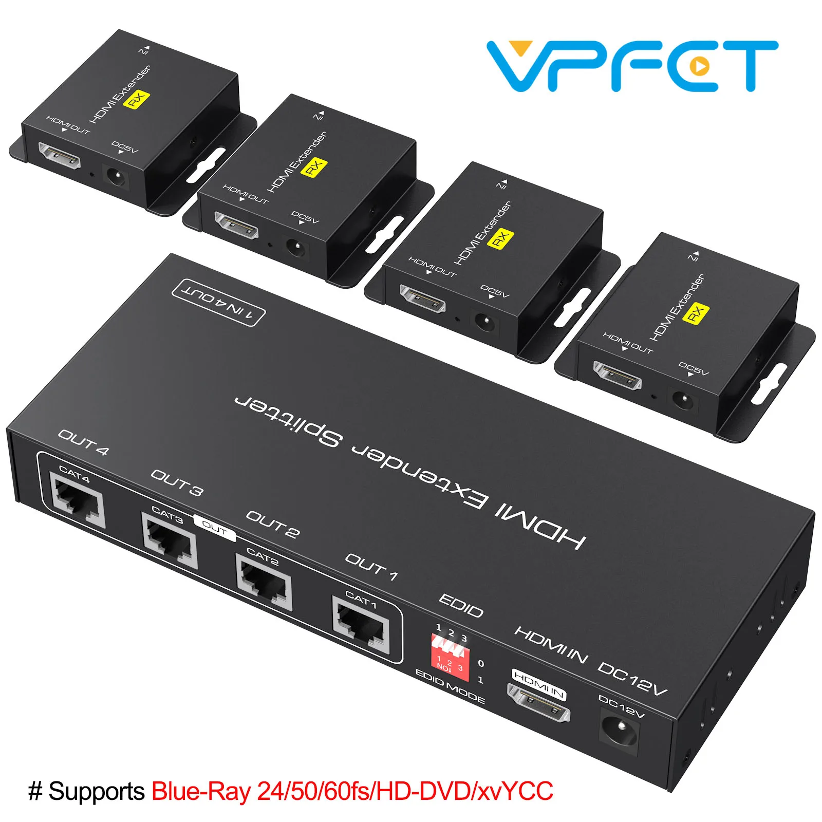 HDMI Extender Splitter Over Cat5e/6 165ft 1 in 4 Out 1X4 Port Rj45 ...