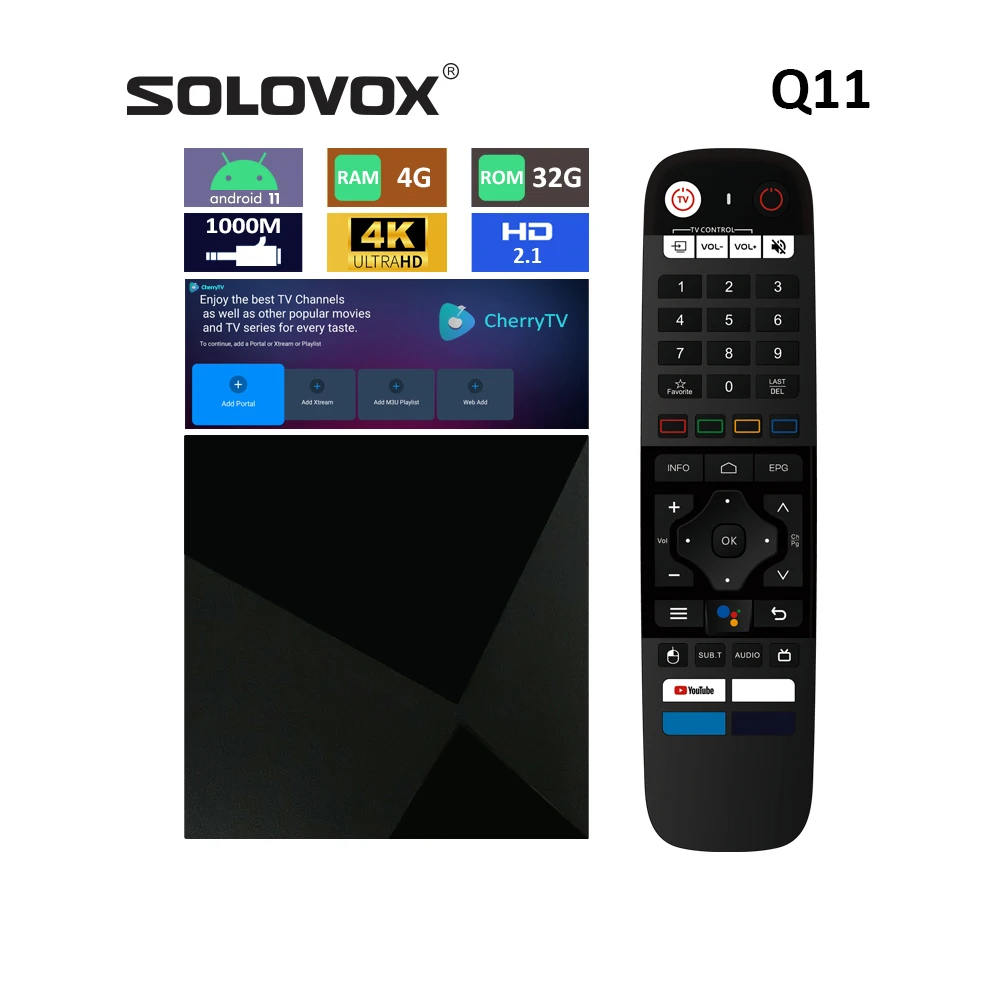 SOLOVOX-TV-BOX-Q11-CherryTV-en-vivo-decodificador-con-Android-11-4G-32G ...