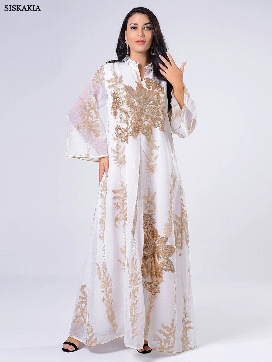 Siskakia Sequins Embroidered Abaya Dress For Women Moroccan Kaftan ...