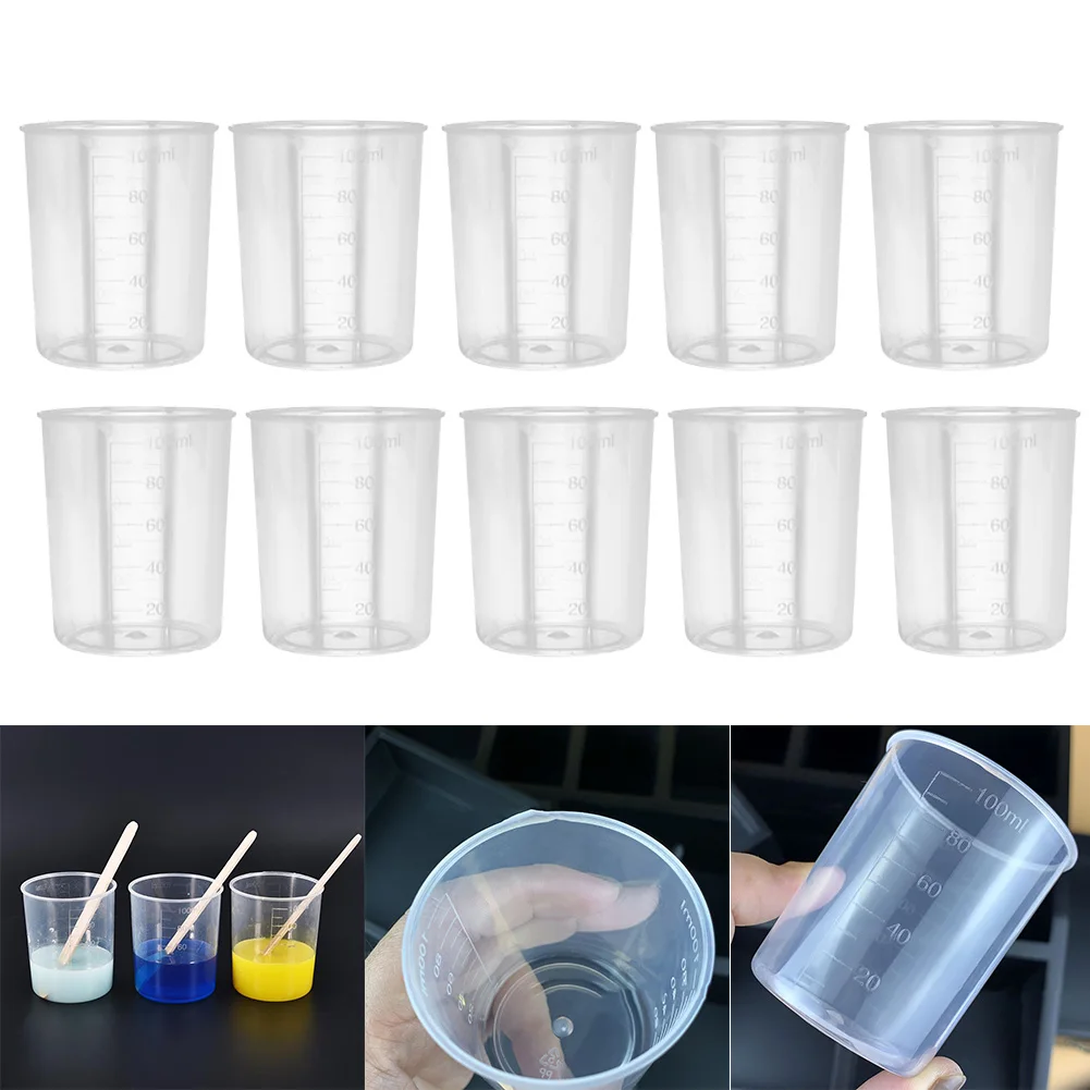 10pcs 100ml Measuring Cup With Scale Transparent Clear Plastic Double ...