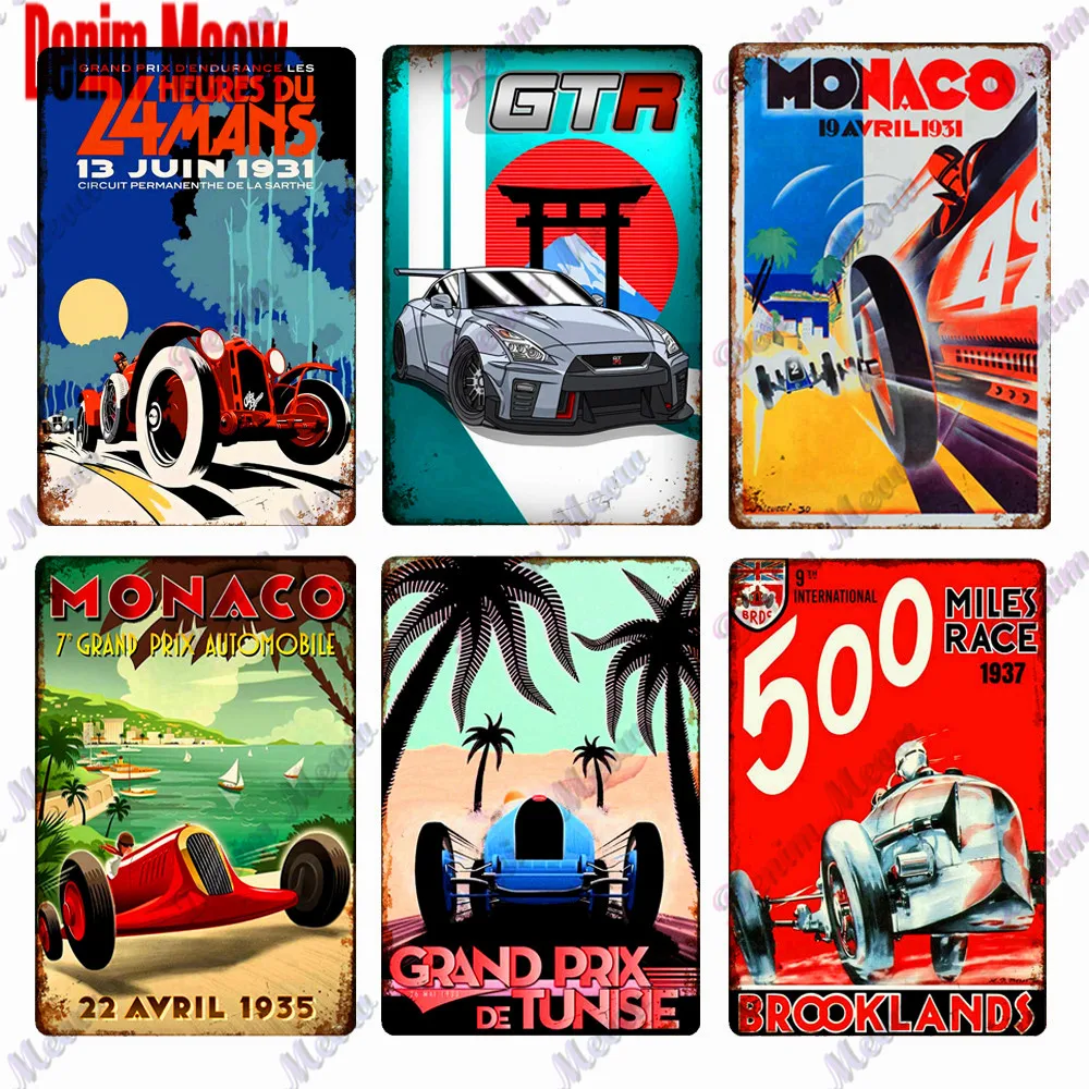 Vintage Race Car Metal Plate Monaco Racing Landscape Metal Tin Sign ...