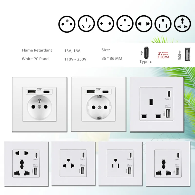 5V-2100mA-USB-type-C-Rapid-Charging-Home-Light-Power-Wall-Socket ...