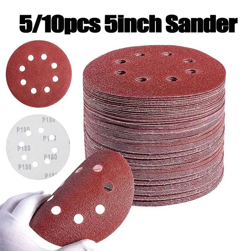 10PCS/5PCS 5 Inch 8 Hole Sanding Discs Hook and Loop Adhesive Sandpaper ...