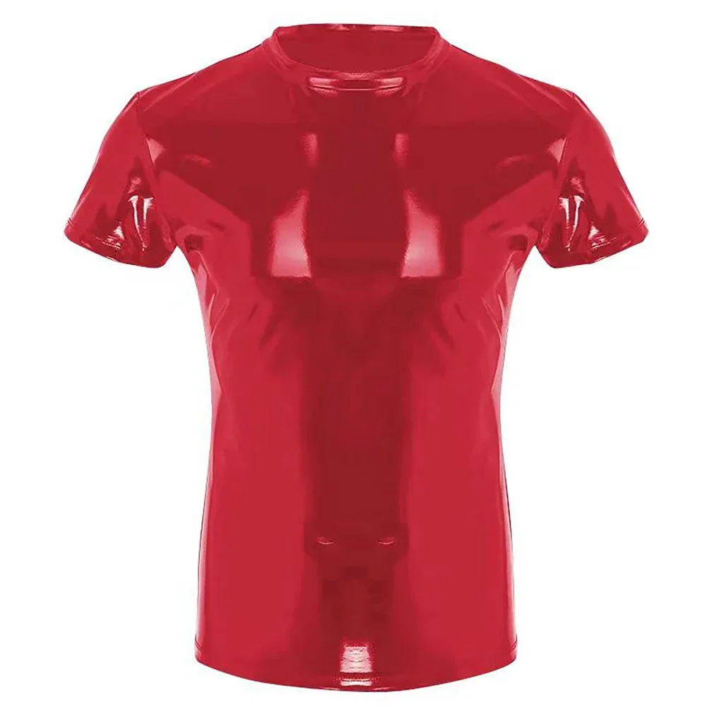 M-nner-Lack-leder-T-Shirts-m-nnlich-Kurzarm-Top-Sommer-nass-aussehen ...