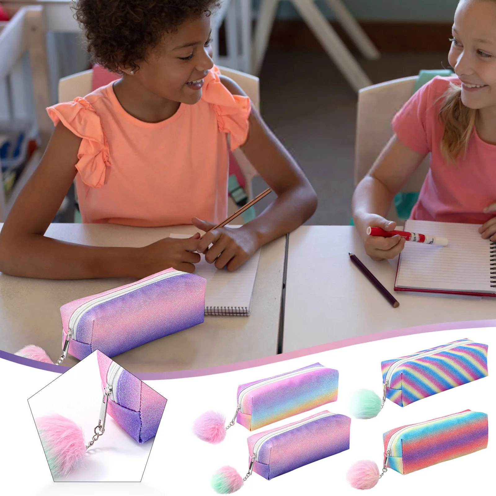 Rainbow School Pencil Case Penal For Girls Pen Box Cute Cosmetic ...