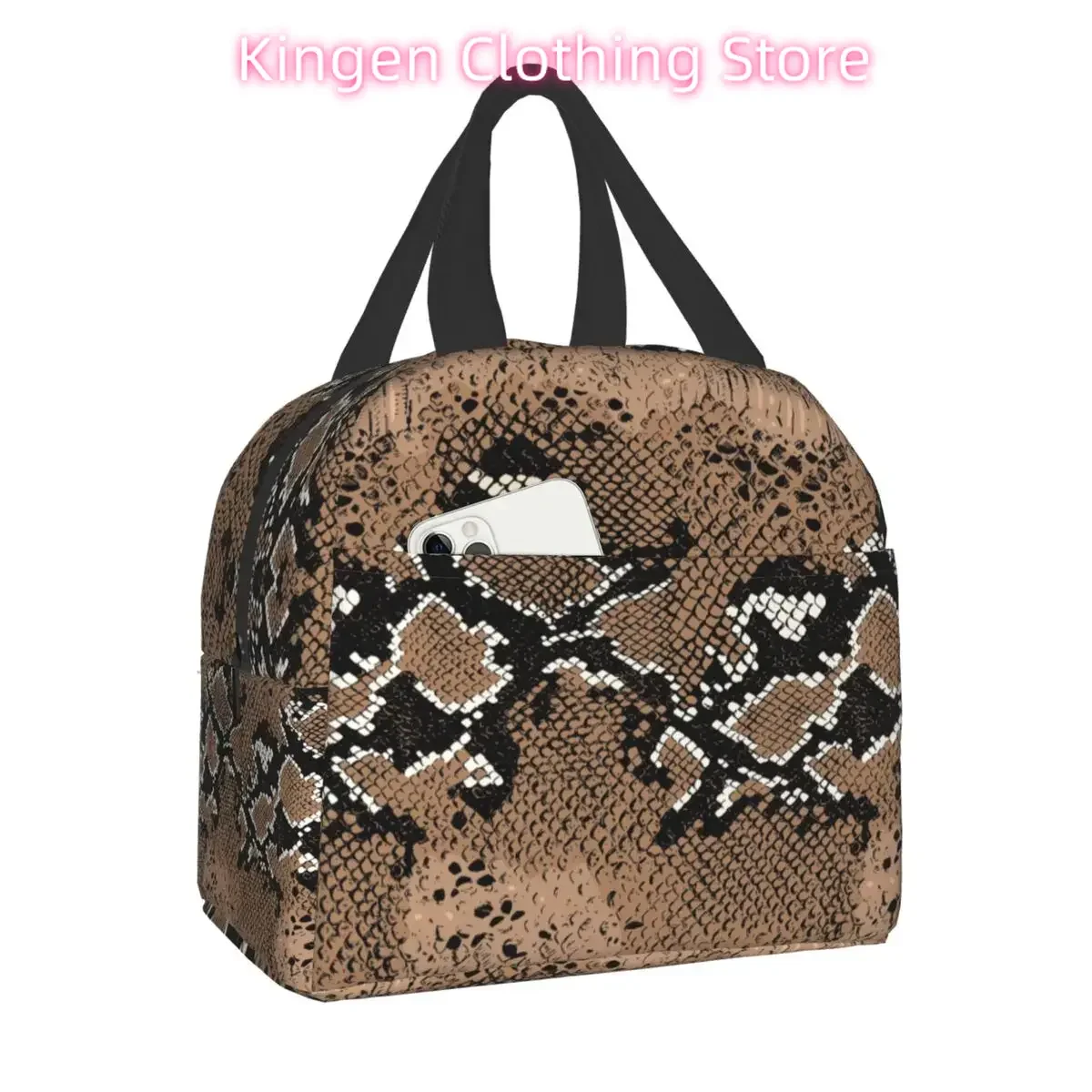 Snake Skin Print Insulated Lunch Bag for Women Waterproof Snakeskin ...