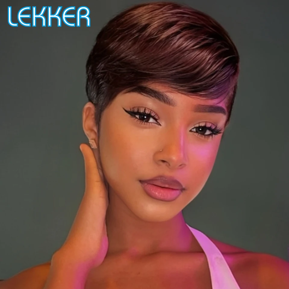Lekker Red Short Pixie Cut Straight 100% Human Hair Wigs For Women ...