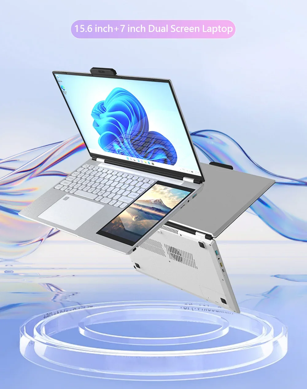 15.6"+7" Dual Screen Laptop Intel Celeron N95 Business Office Notebook ...