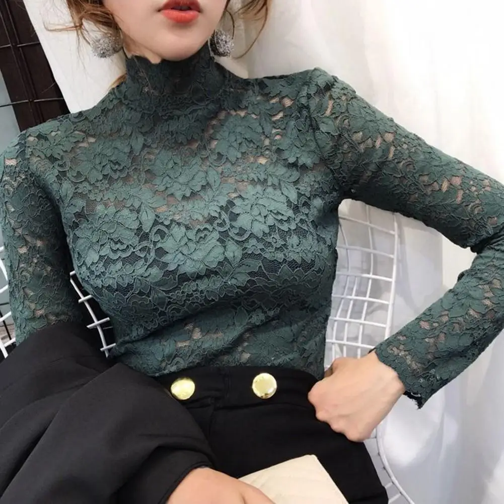 Sexy-Women-Long-Sleeve-Lace-Blouses-High-Collar-Inner-Wear-Lace-Crochet ...