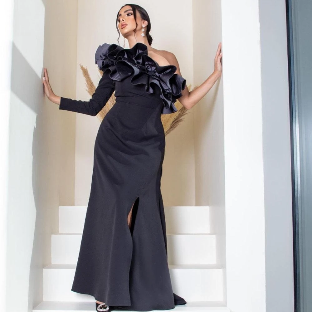 Robe-de-Soir-e-en-Satin-pour-Femme-Tenue-Sir-ne-Plis-Slim-Volants ...