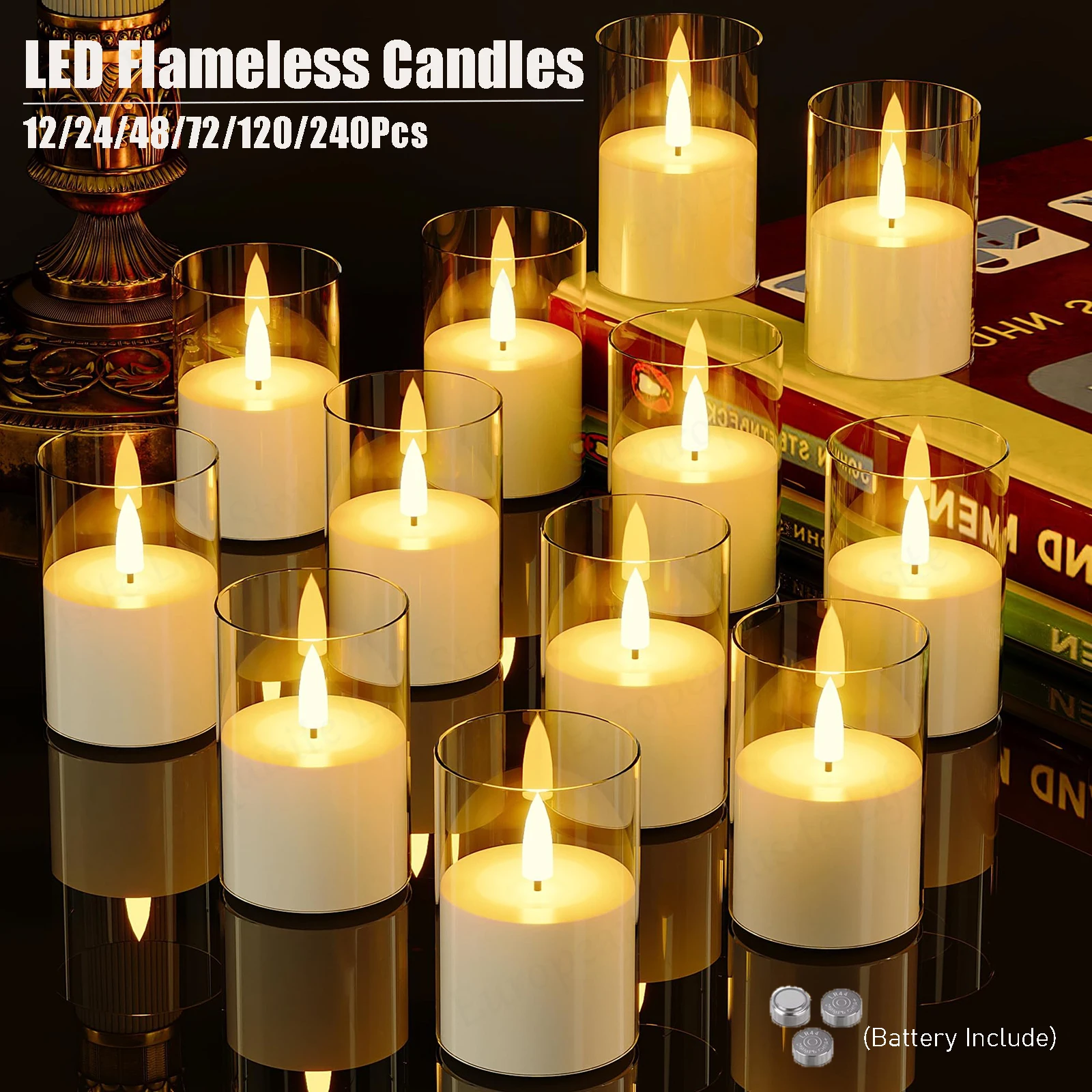 12-240Pcs-LED-Flameless-Candles-Bulk-with-Battery-3D-Flickering-Pillar ...