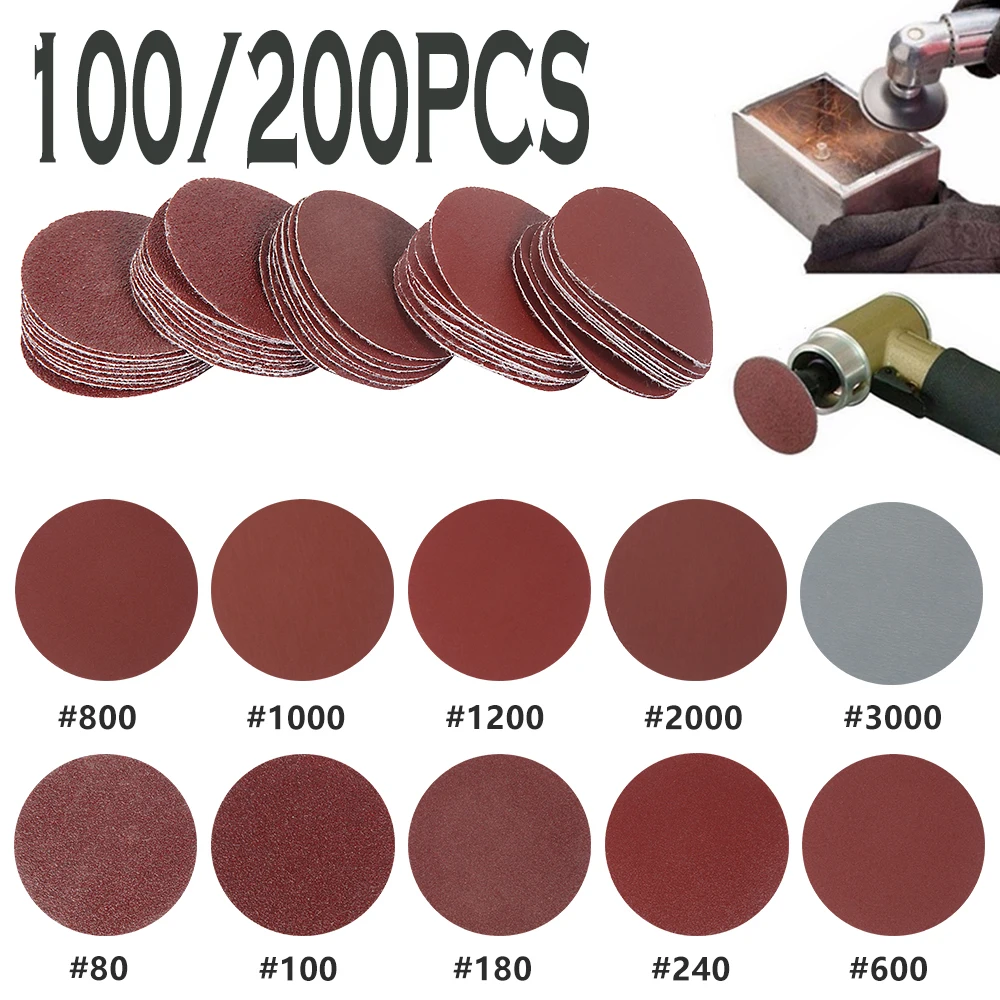200PCS-Sandpaper-2-Inch-Flocking-60-3000-Grits-Sanding-Discs-Paper ...