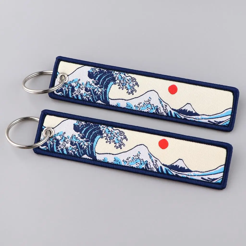 Japanese Waves Art Drawing Embroidery Key Fobs Backpack Key Tags ...