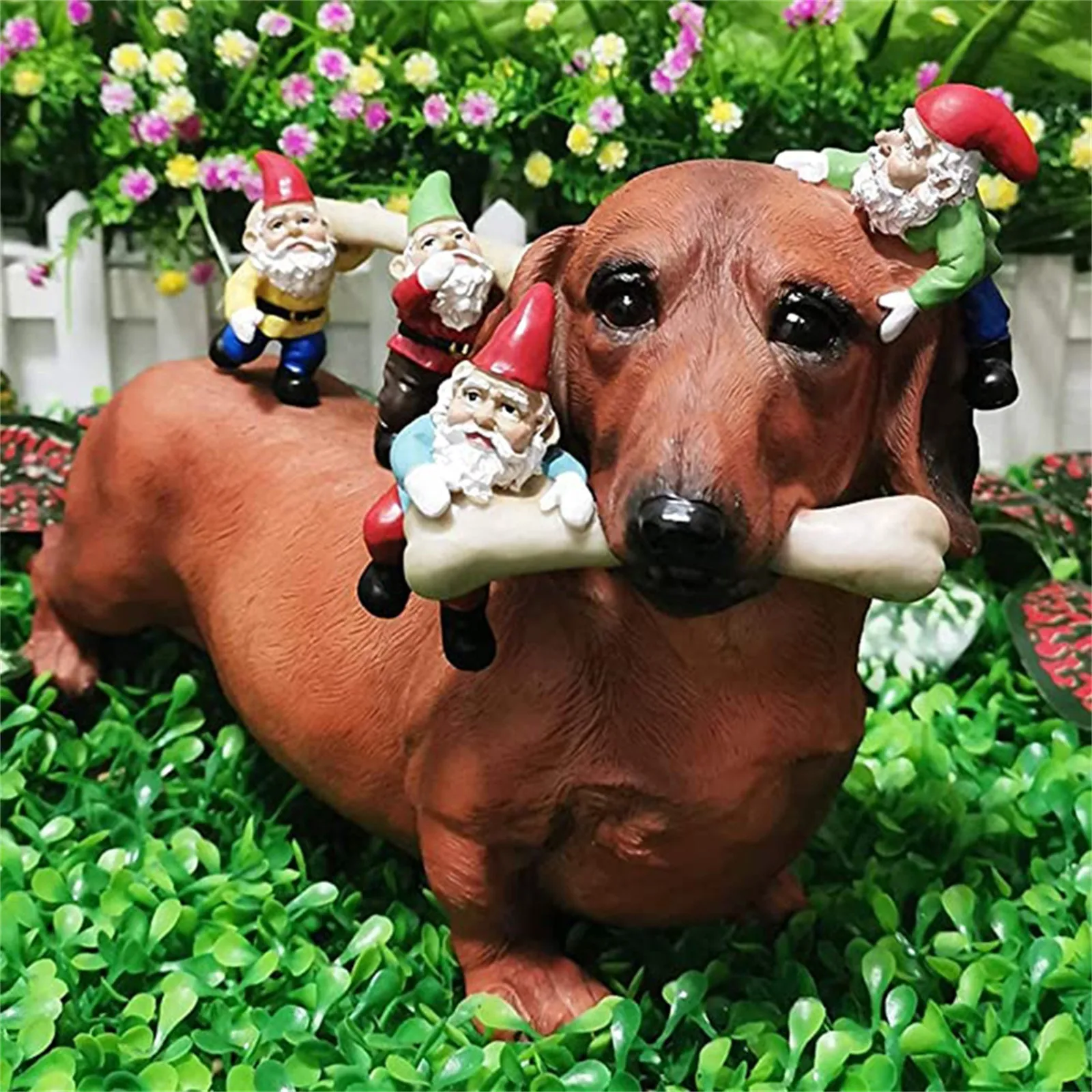 Garden-Gnome-Statues-Outdoor-Decor-Dachshund-Eating-Gnomes-Ornaments ...