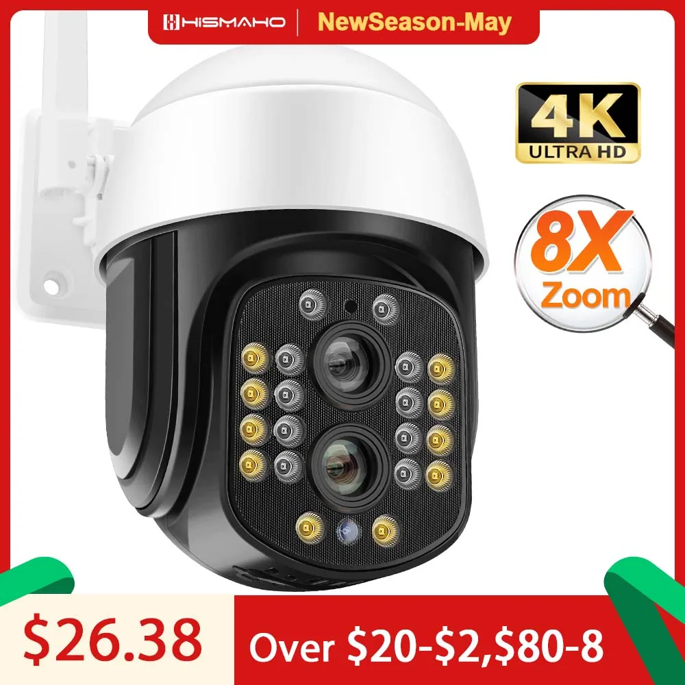 4K 8MP Dual Lens IP Camera WIFI Outdoor 8X Zoom 2K PTZ Security ...