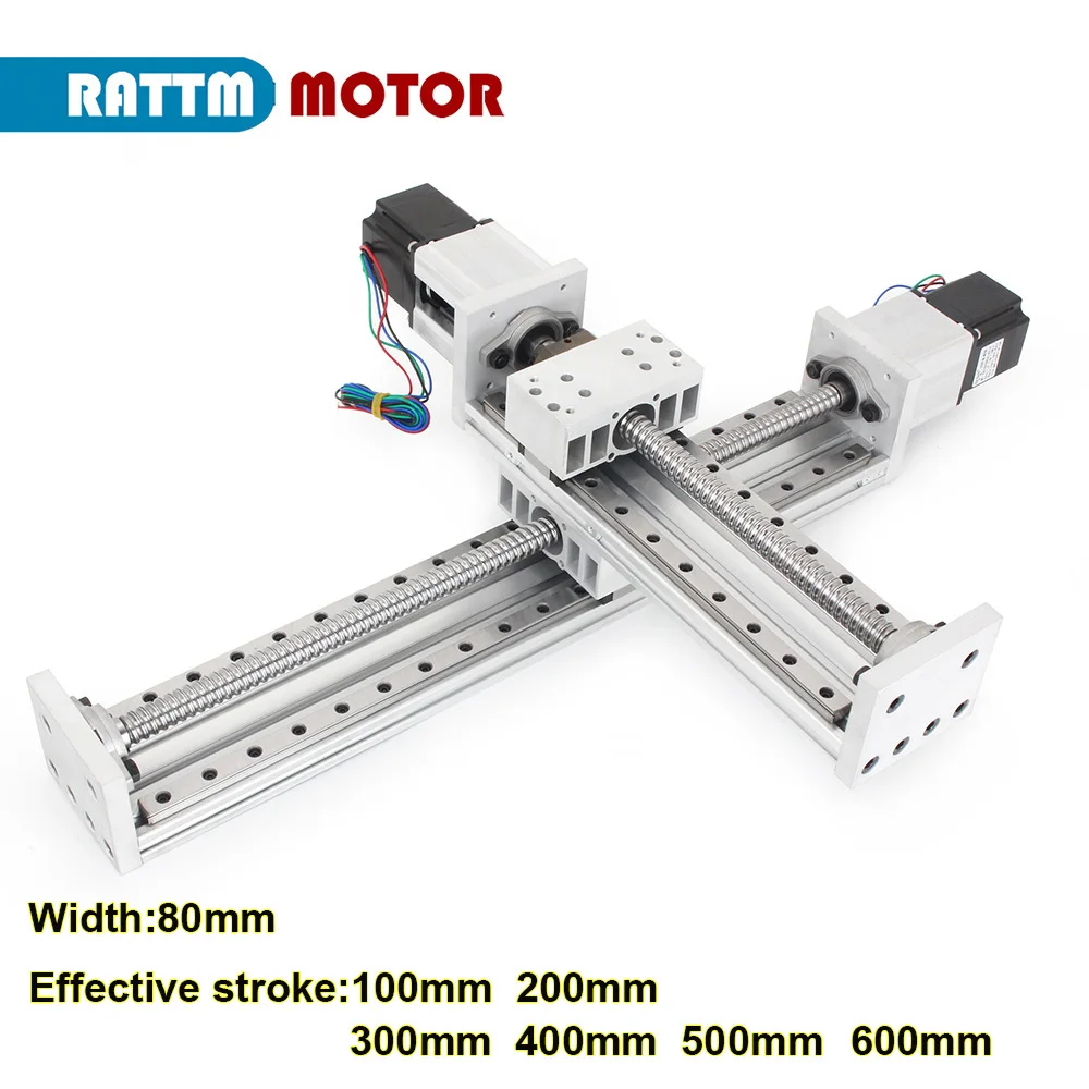 ZBX80-100-600mm-Stroke-CNC-Linear-Guide-Stage-Motion-Actuator-Square-Rail-SFU1605-Ball-Screw ...