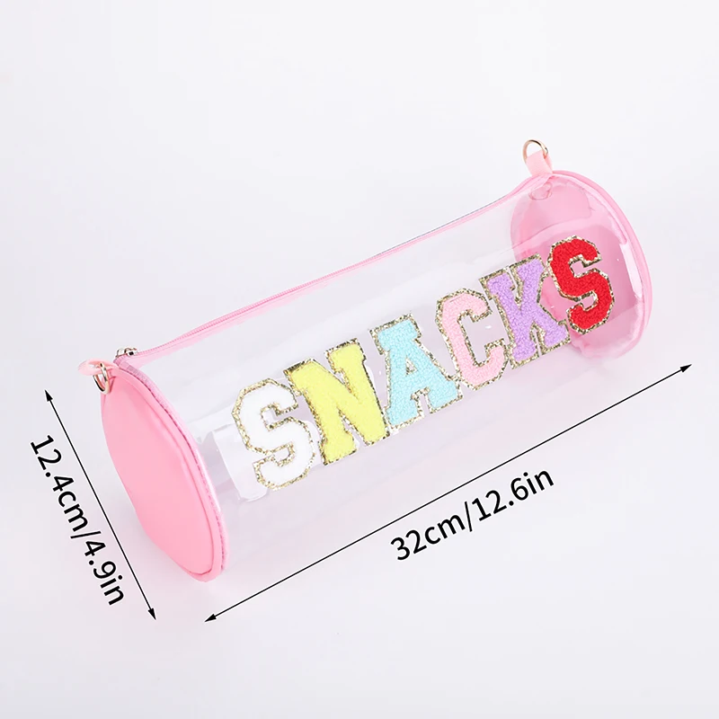 Chenille Letter Clear Snacks Bags,Large Preppy Travel Bag With Strap,Nylon