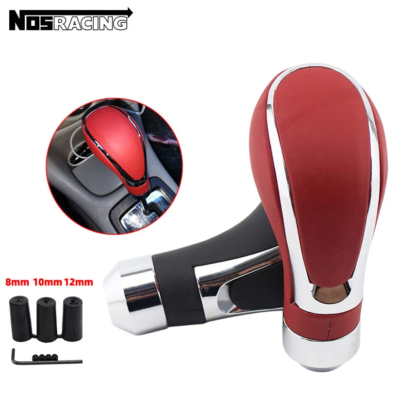 Gear Shift Knob Leather Black Red Universal 10cm Shifter Lever Stick ...