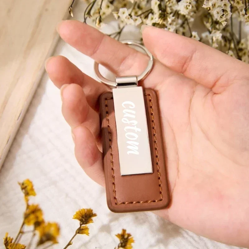 High-end Laser Custom Logo Leather Metal Keychain Blank Engrave Keyring ...