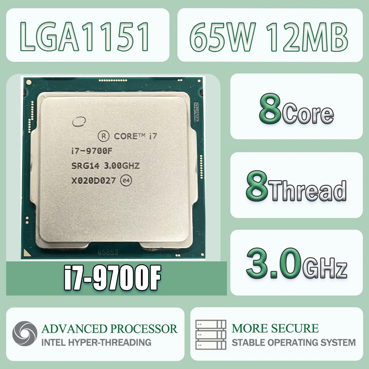 Intel Core I7-9700F 8 Core 8 Thread 3.0GHz 65W 12MB Cache 14nm Coffee ...