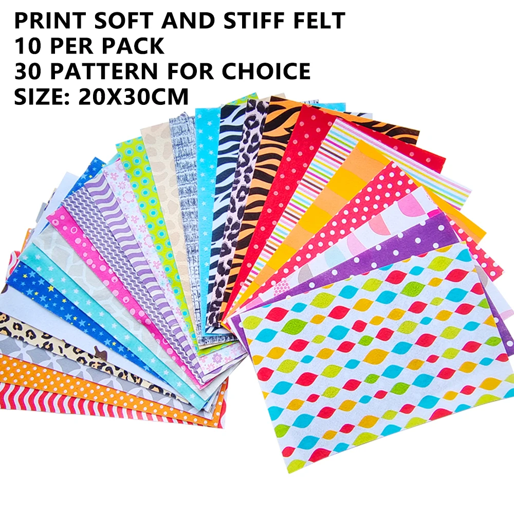 Printed Pattern Felt Fabric Sheets 1 1.4MM Thick 20X30CM For Handmade ...