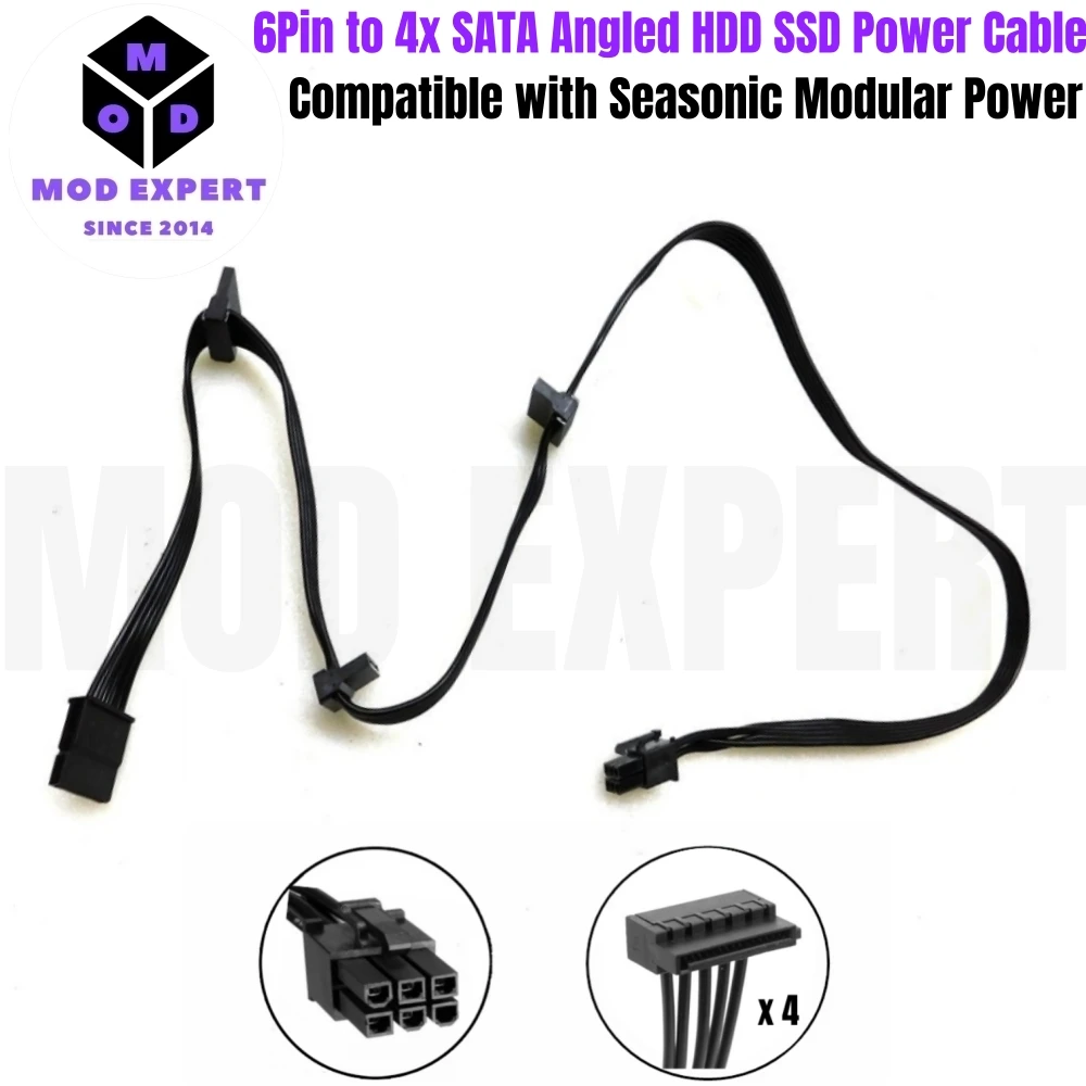 6Pin to 4x SATA Male Angled SSD HDD Power Cable for Seasonic PRIME ...